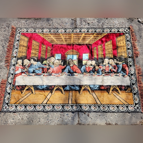 Accents | Vintage Tapestry The Last Supper Large Jesus Rug 48 X 7 Italy ...